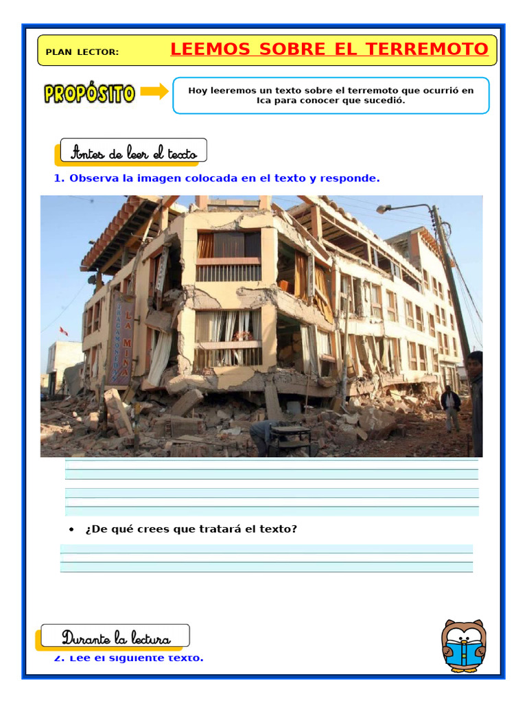 U5 S2 Ficha D4 Plan Lector Leemos Sobre El Terremoto de Ica | PDF