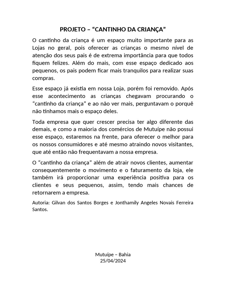 Cantinho Da Crianca | PDF