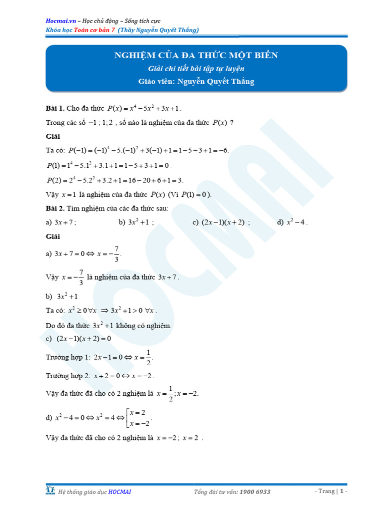 Bai_08_Nghiem_cua_da_thuc_mot_bien_HDG-98656 | PDF