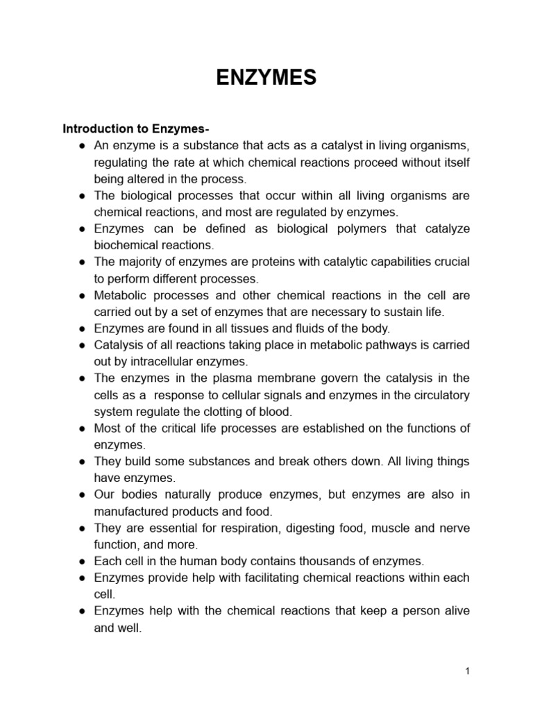 Introduction and Classification To Enzymes | PDF