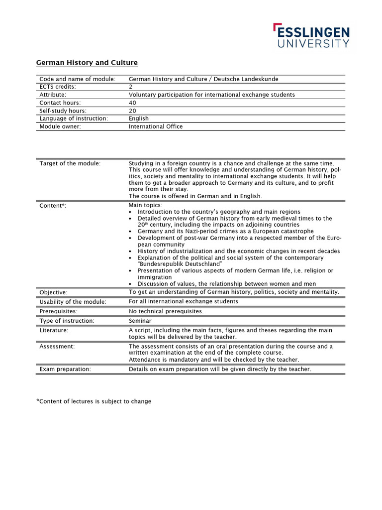 Kursbeschreibung Landeskunde | PDF