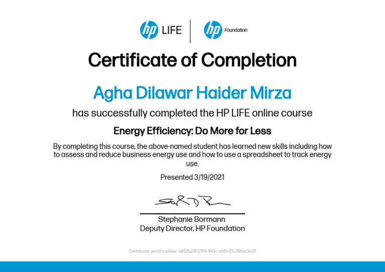 HP-Life Certificate 3 | PDF