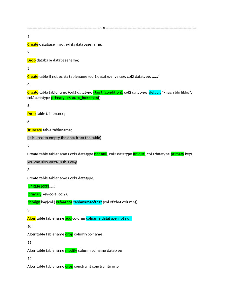 SQL DDL DML DCL | PDF