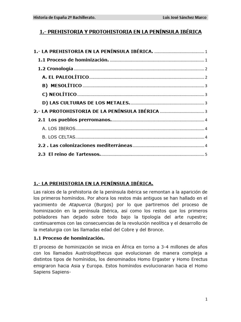 1 Prehistoria y Protohistoria en La Peninsula Iberica | PDF | Homo ...