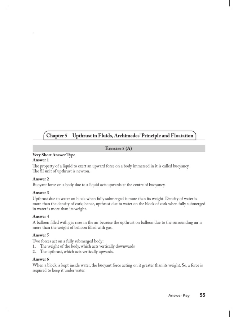Chapter 5 Upthrust in Fluids, Archimedes’ Principle and Floatation | PDF