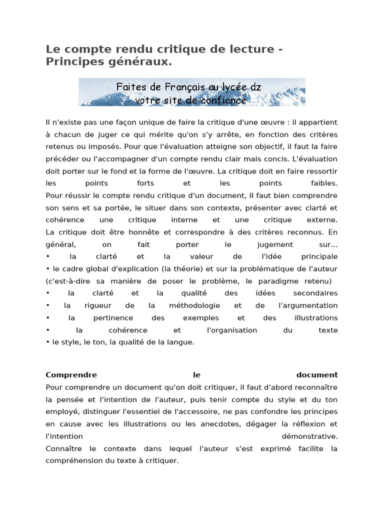 Le Compte Rendu Critique de Lecture | PDF