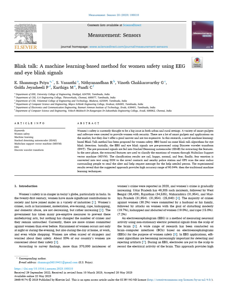 Blink Talk A Machine Learning-Based Method For Women Safety Using EEG and Eye Blink Signal | PDF