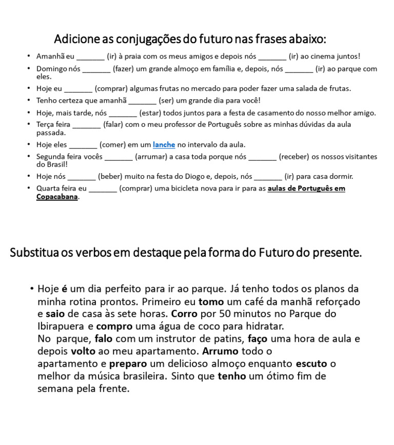 Verbos - Futuro Do Presente - Exercícios | PDF