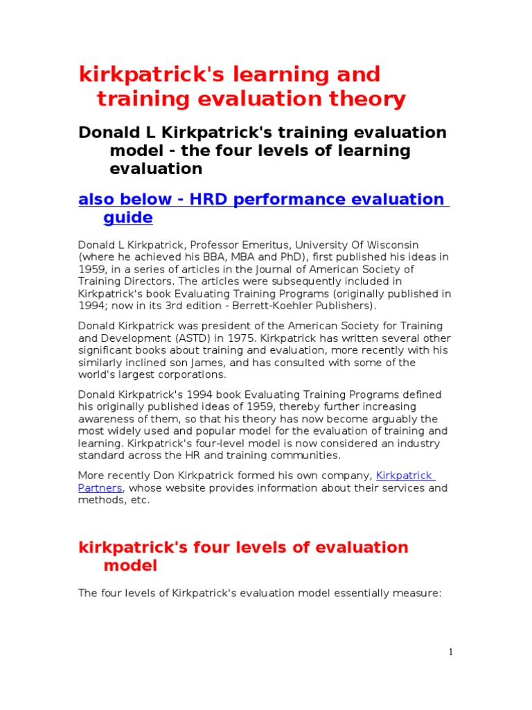 Kirk Patrick Training Method | PDF | Educational Assessment | Evaluation