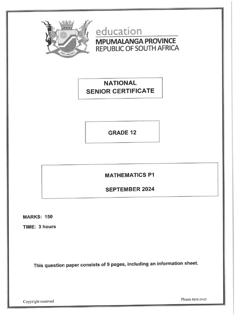 GR12 MP Trial Maths P1 QN Paper | PDF