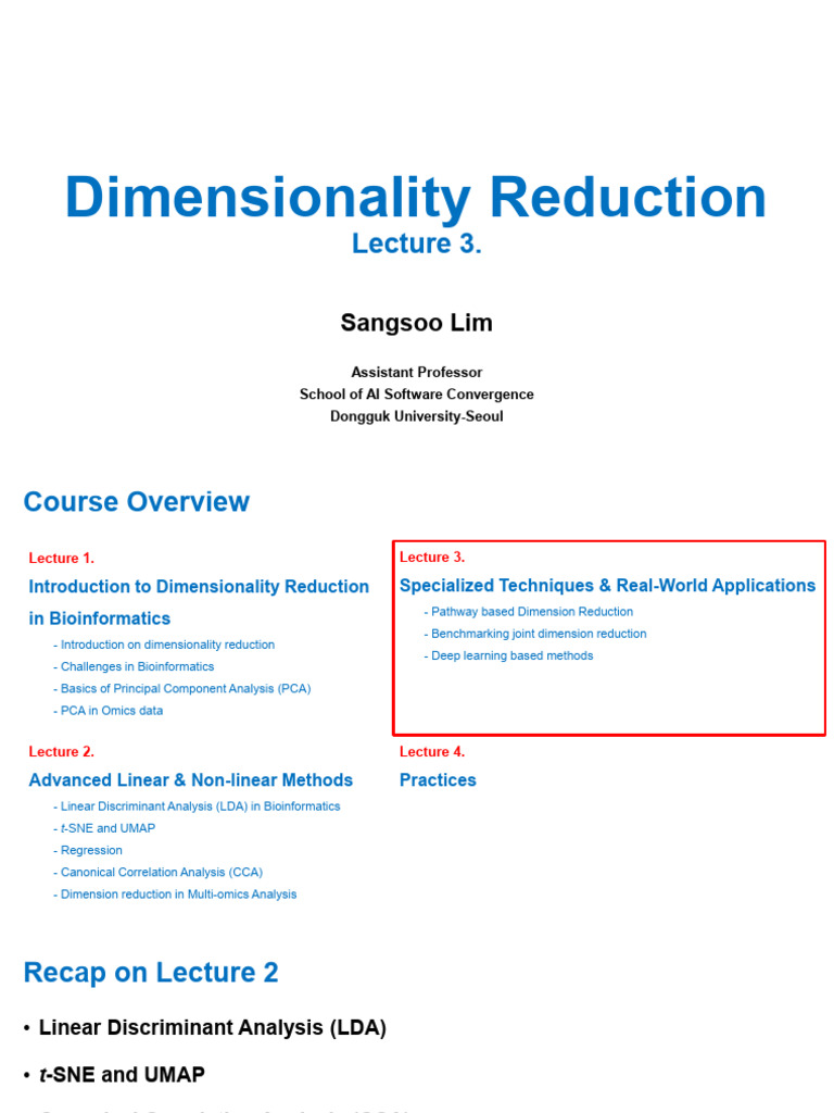 Lecture 3. Dimension Reduction | PDF | Bioinformatics | Principal Component Analysis