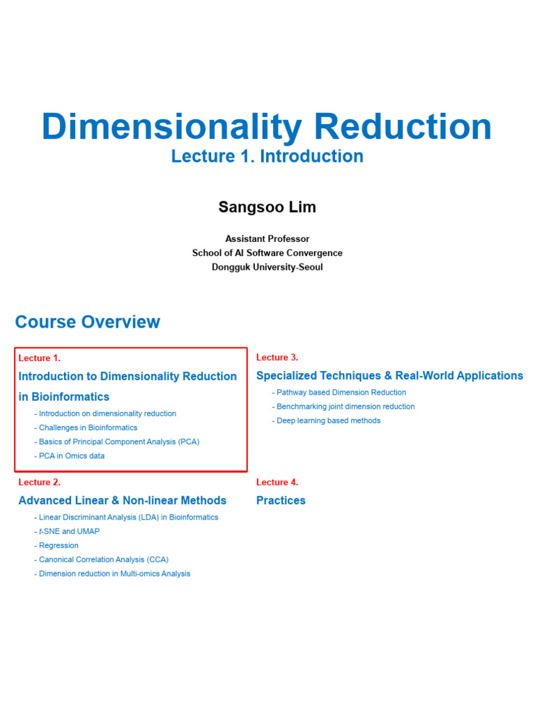 Lecture 1. Dimension Reduction | PDF | Principal Component Analysis ...