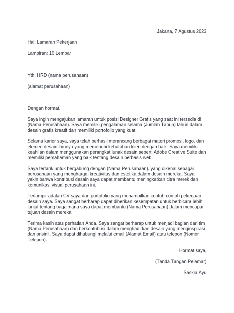 Contoh Surat Lamaran Kerja Desain Grafis Pdf