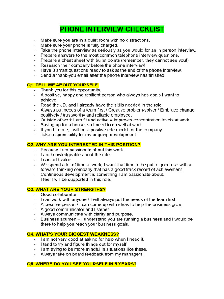 Phone Interview Checklist | PDF