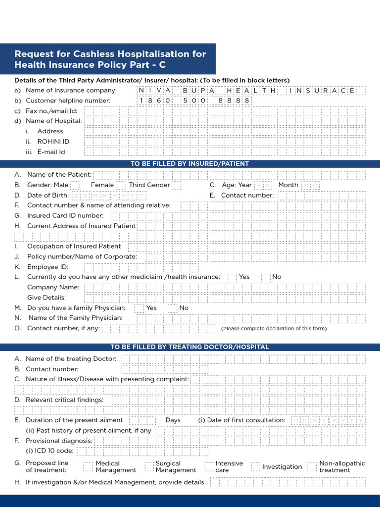 Pre Auth Claim Form | PDF