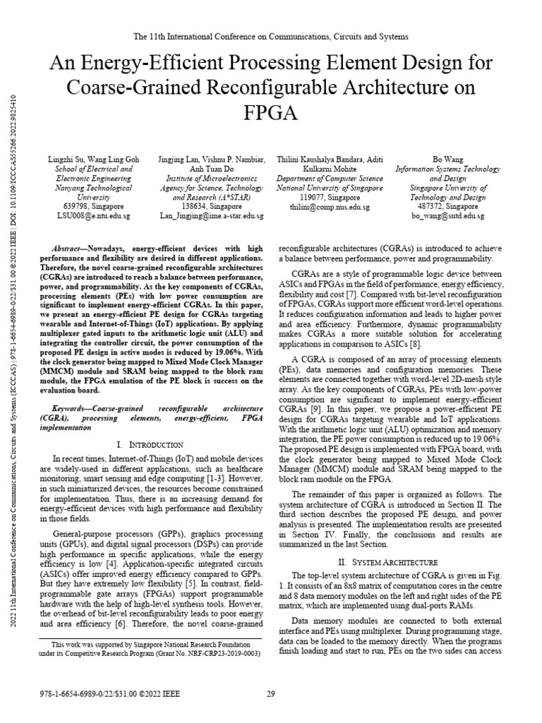 An Energy-Efficient Processing Element Design For Coarse-Grained Reconfigurable Architecture On ...