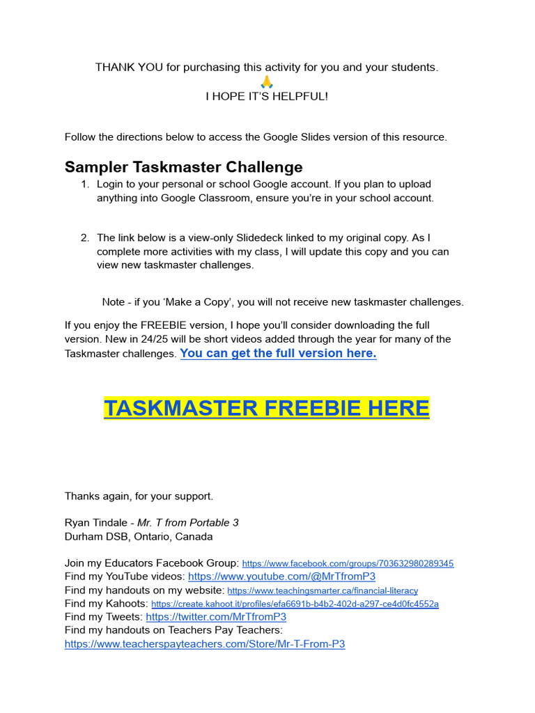 Taskmaster Freebie Here | PDF