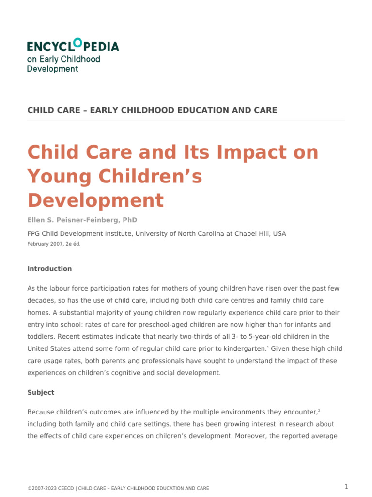 Child Care and Its Impact Young 1 | PDF | Child Care | Preschool