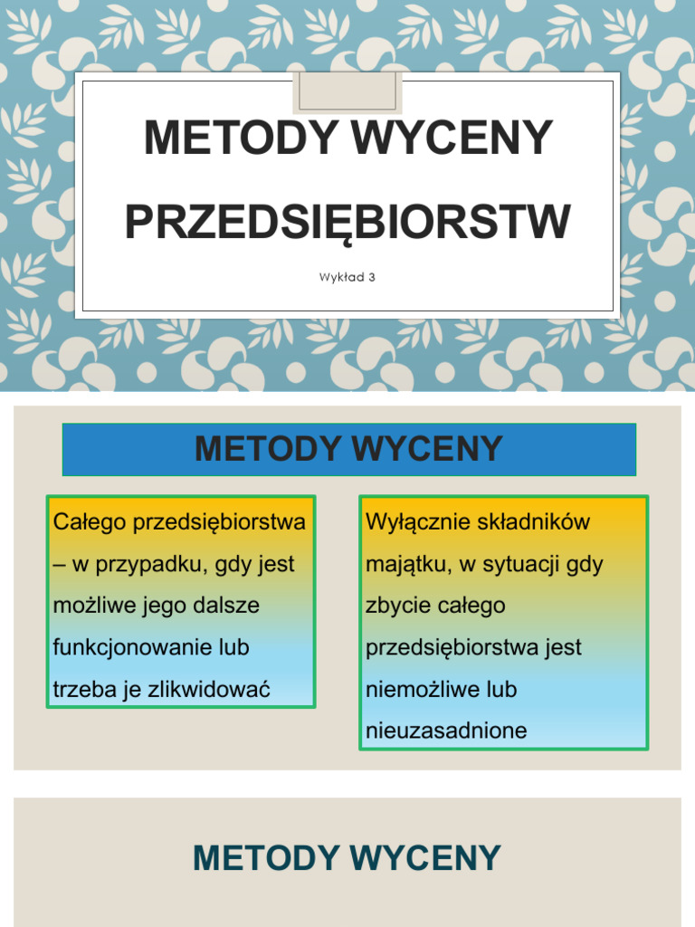 Metody Wyceny Przedsiębiorstw: Wyk Ad3 | PDF