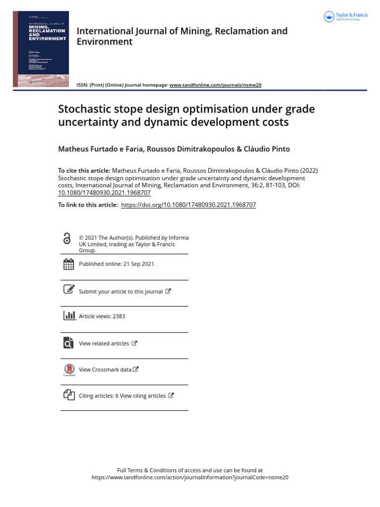Stochastic Stope Design Optimisation Under Grade Uncertainty and ... Stochastic Stope Design Optimisation Under Grade Uncertainty and ...