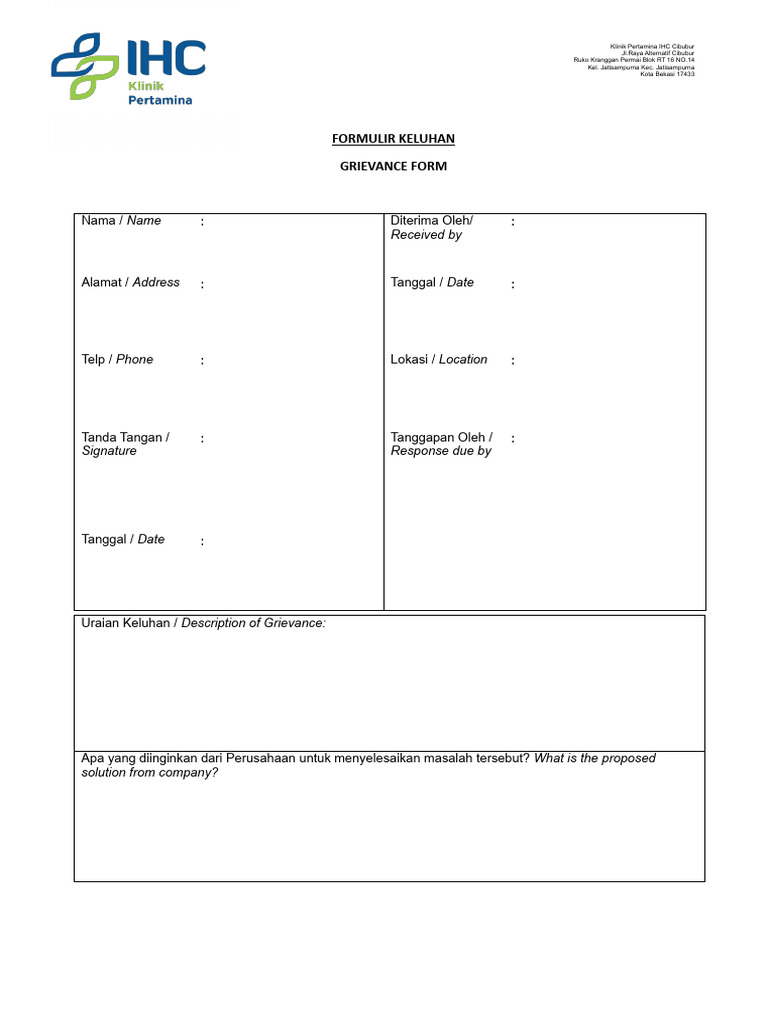 Formulir Keluhan | PDF