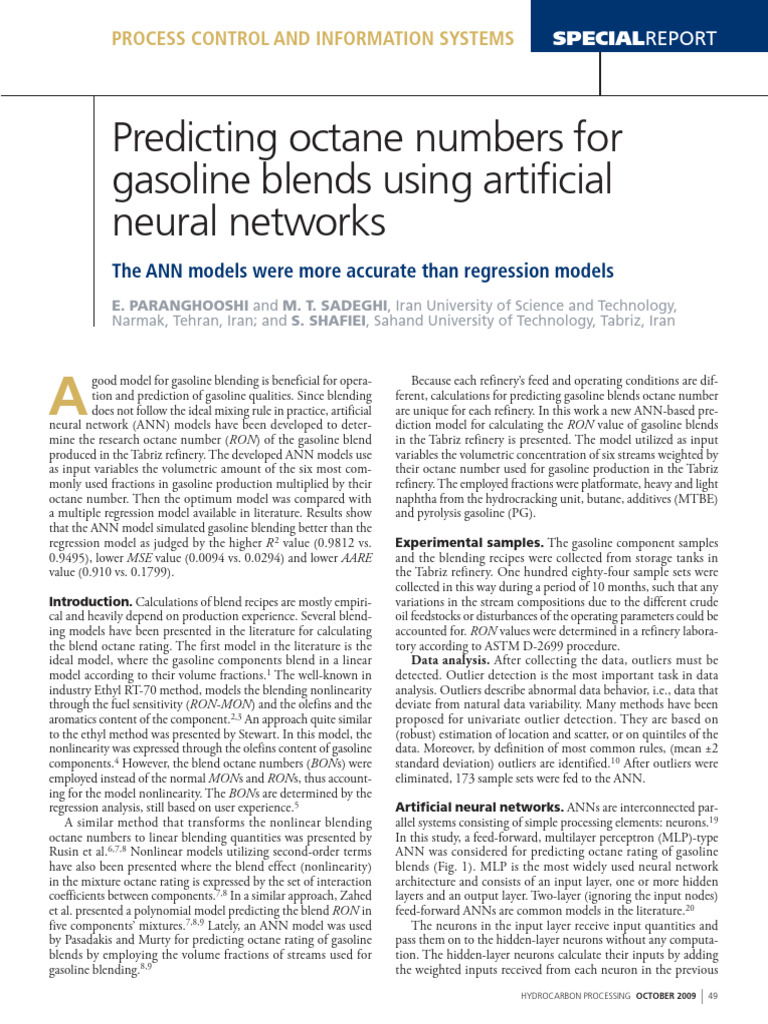 Predicting octane numbers for | PDF