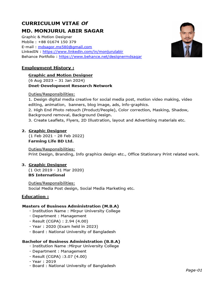 CV of Md. Monjurul Abir Sagar | PDF