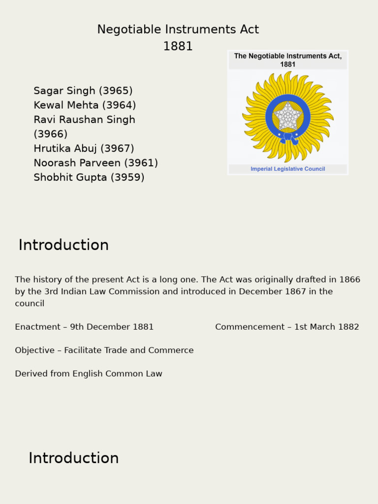 Negotiable Instrument Act Law | PDF