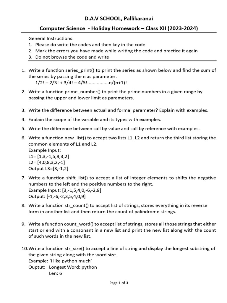 Class 12 C.sc. Assignemnt | PDF | Parameter (Computer Programming) | Computer Science