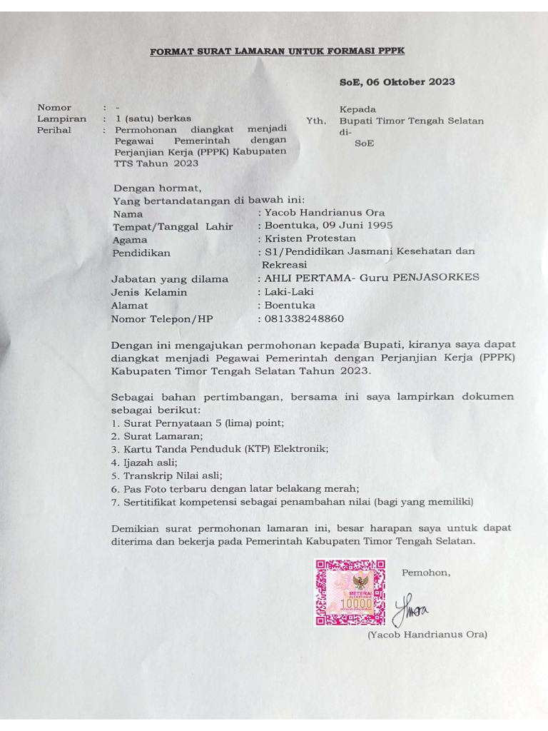 Surat Lamaran Adi Fix | PDF