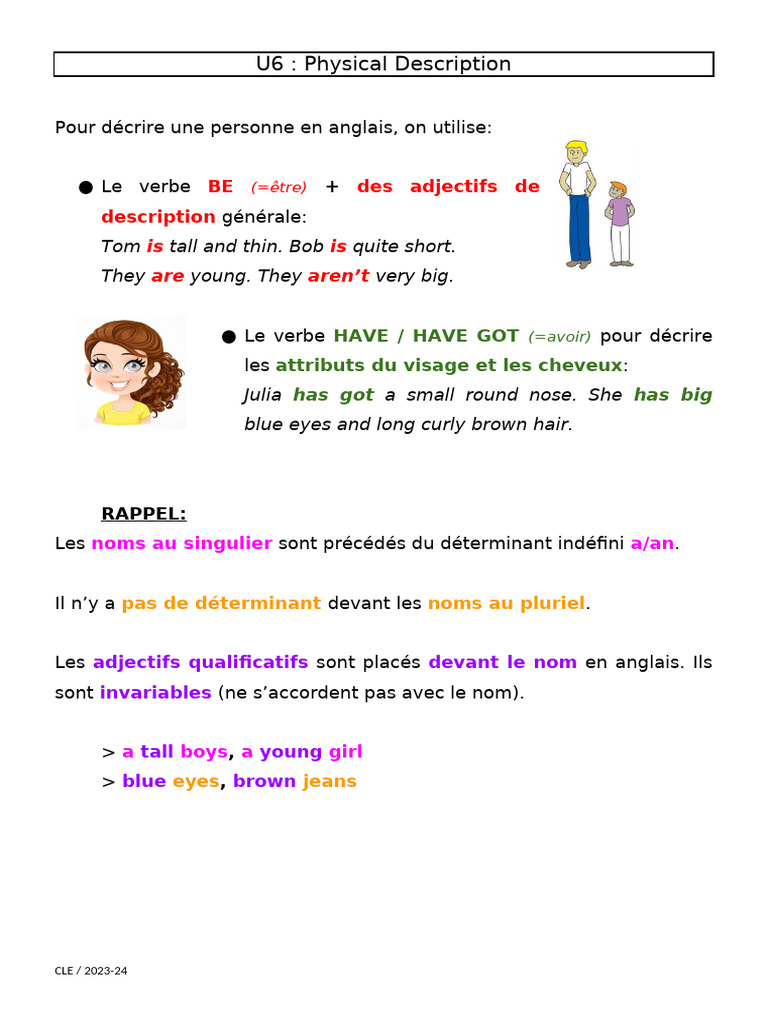 ESL Young Learners - Physical Description - in French | PDF