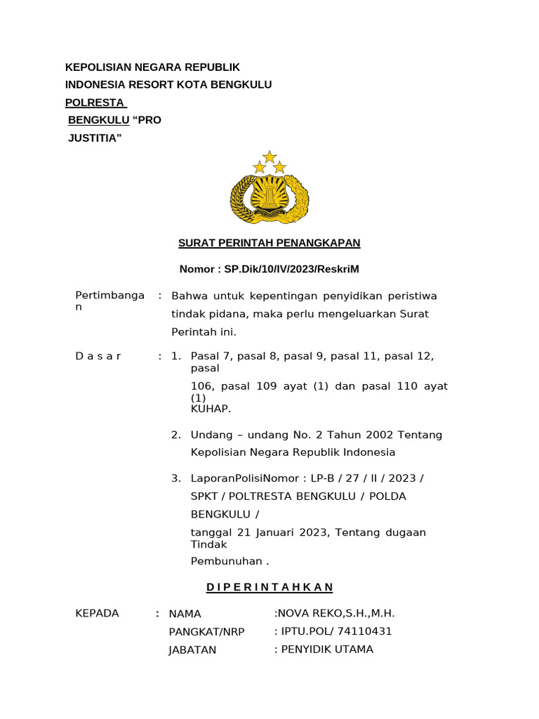 Surat Perintah Penangkapan | PDF