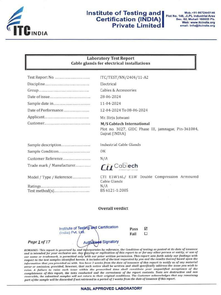 E1W 16L Double Compression Armoured Cable Gland-CE-Final Test Report ...