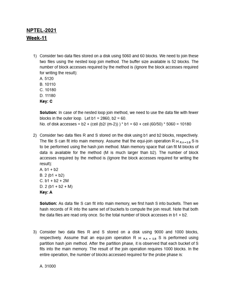Nptel 21 Week 11 Solutions | PDF | Databases | Data Management