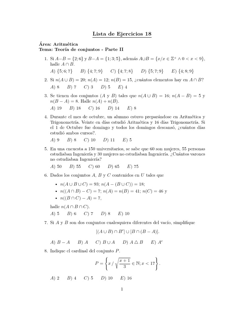 Lista de Ejercicios 18 | PDF