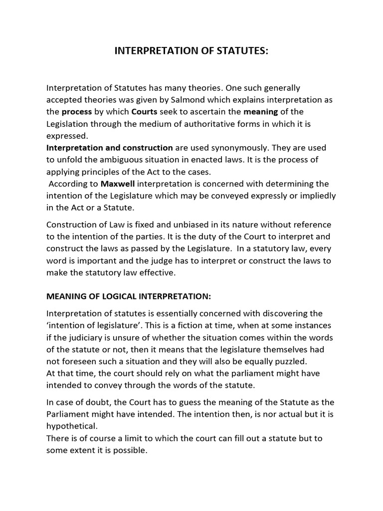 INTERPRETATION OF STATUTES Intro | PDF