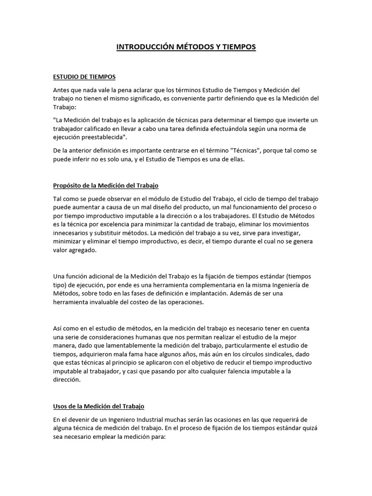 Introducción Metodos y Tiempos | PDF