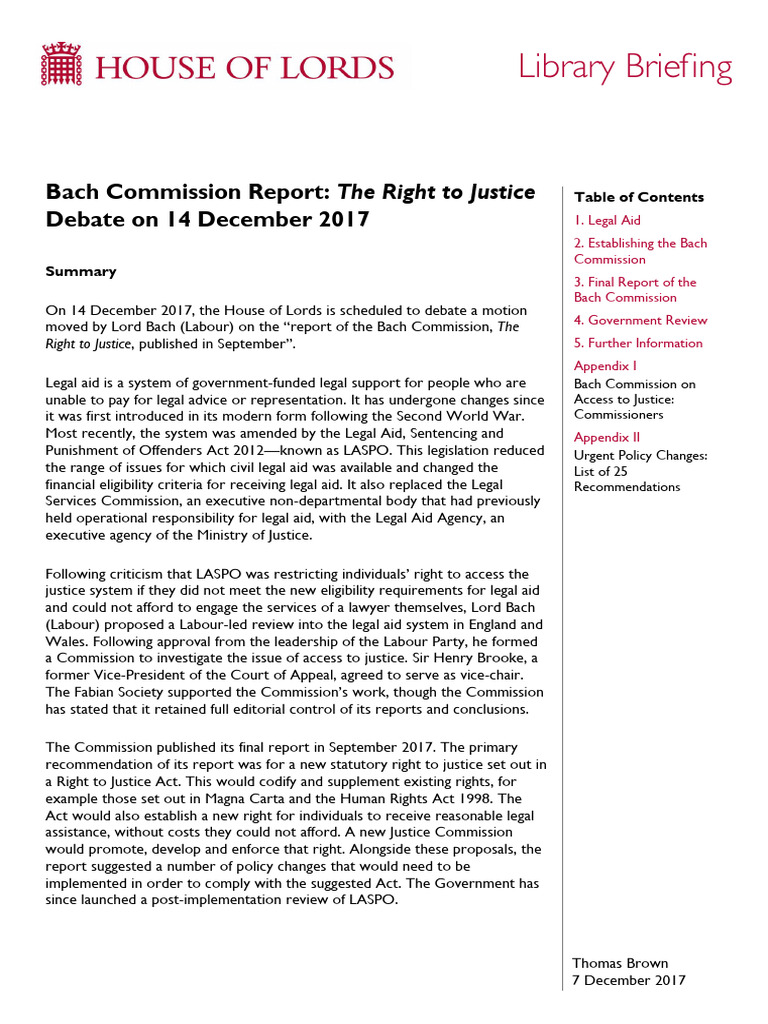Bach Commission on Right to Justice Report | PDF | Legal Aid | House Of ...