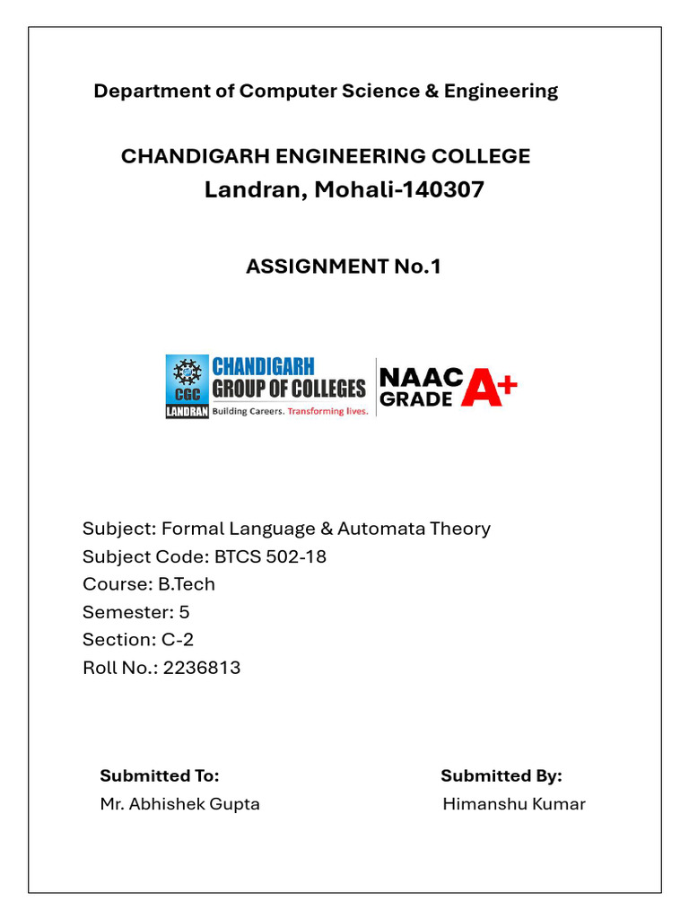 Flat Assignment 1-1 | PDF | Formalism (Deductive) | Theory Of Computation