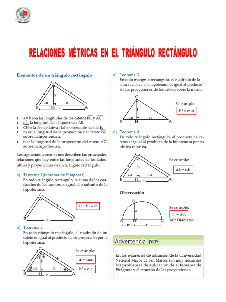 Relaciones Metricas en Triangulos Rectangulos | PDF