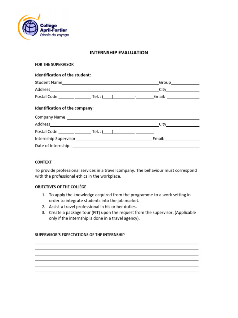 Internship Supervisor Evaluation | PDF