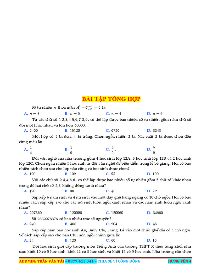 Ly Thuyet Va Bai Tap Trac Nghiem Chuyen de To Hop Xac Suat Tran Van Tai Trang 2 | PDF