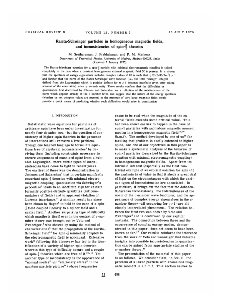 Rarita-Schwinger Particles in Homogeneous Magnetic Fields, and ...