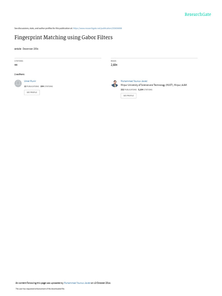 Fingerprint Matching Using Gabor Filters | PDF