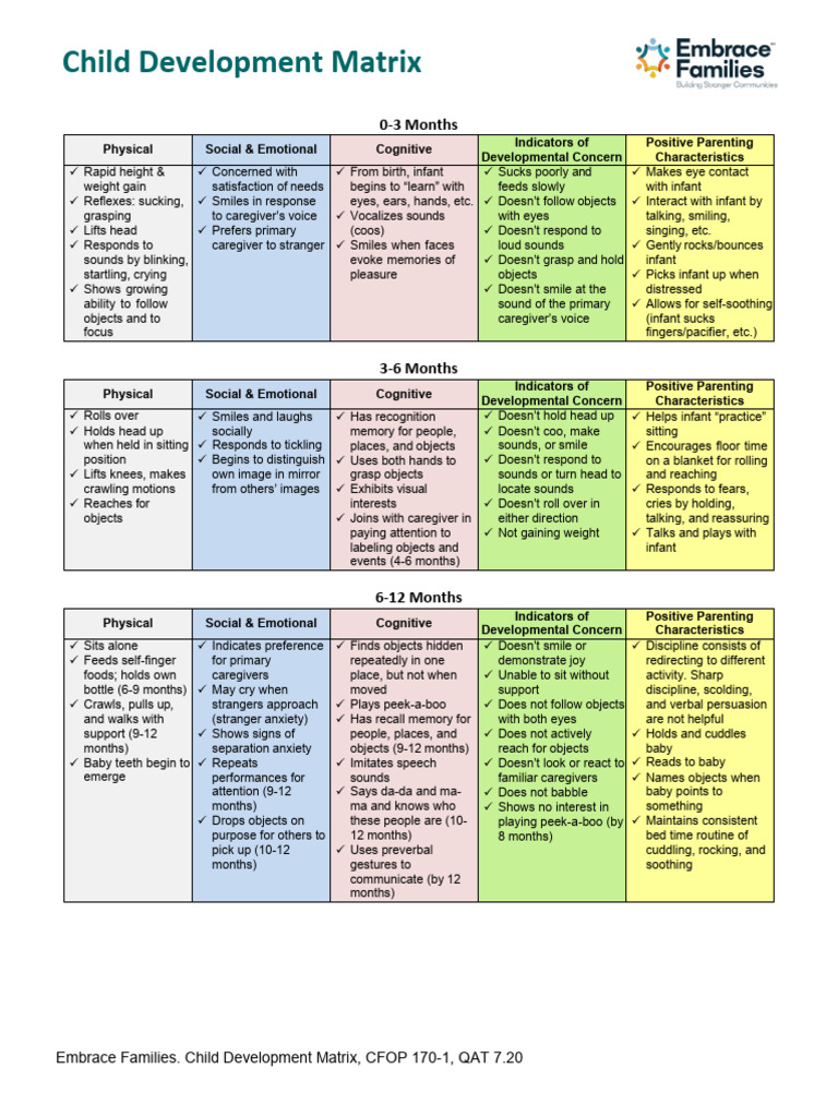Child Development Matrix CFOP 170 1 QAT 7.20 | PDF