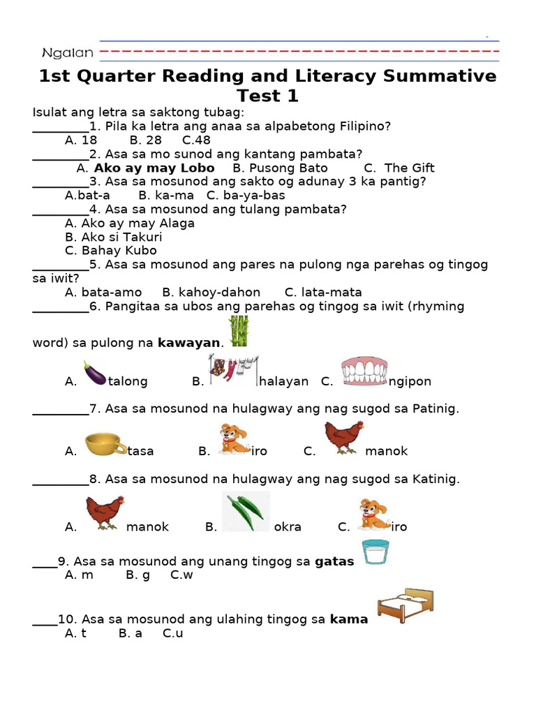 Reading and Literacy 1st Quarter Summative Test 1 | PDF