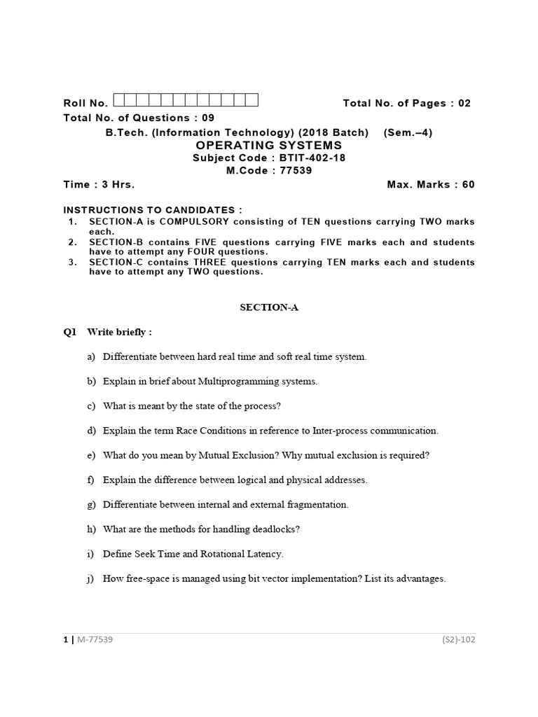 Btech It 4 Sem Operating Systems 77539 Dec 2020 | PDF