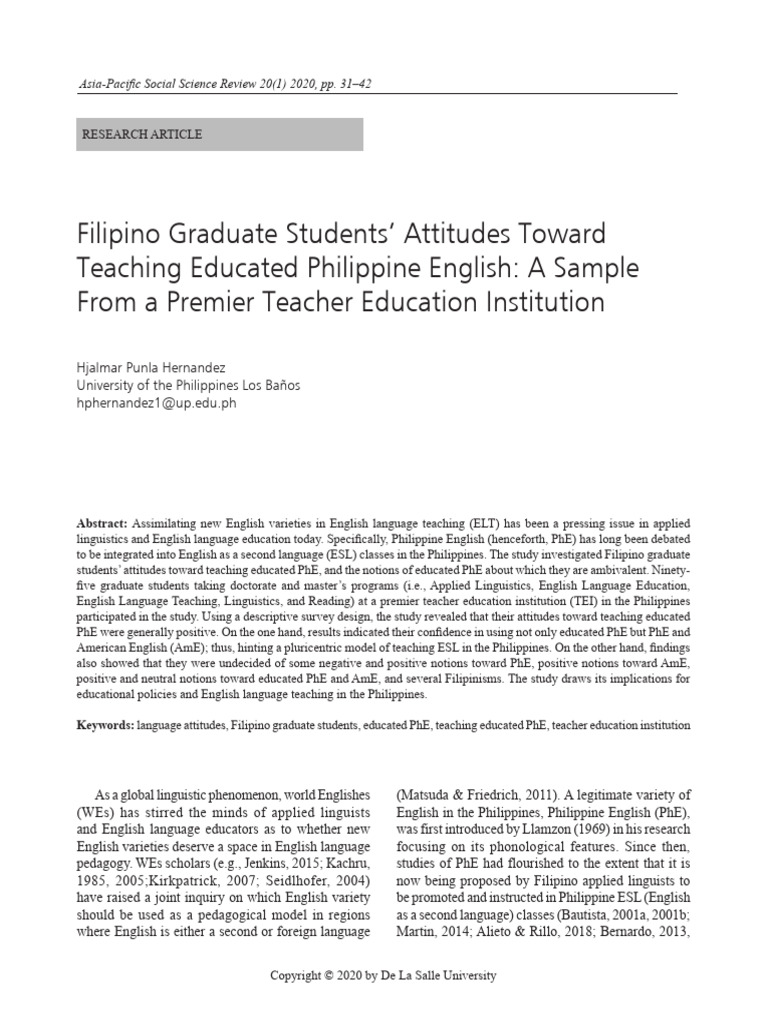 4 Filipino Graduate Students Attitudes Toward Teaching Educated ...