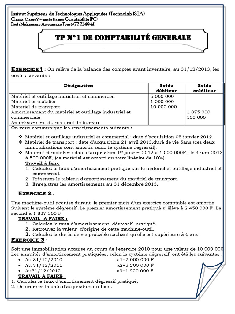 TP 1 Amortissements | PDF