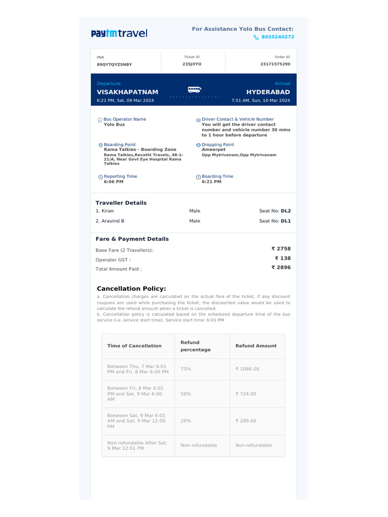 Paytm Bus ETicket | PDF